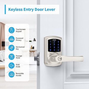 Signstek Keyless Entry Door Lock,Digital Smart Door Lock for Front Door,Keypad Door Lock with Handle and Security Key,Touchscreen,Easy Installation,Satin Nickel