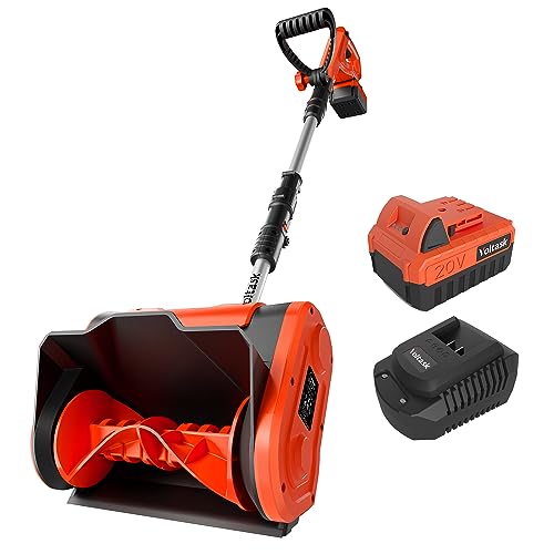 VOLTASK Cordless Snow Shovel, 20V | 10-Inch | 4-Ah Cordless Snow Blower, Battery Snow Blower with Adjustable Front Handle (4-Ah Battery & Quick Charger Included), SS-20C