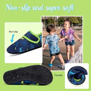 HIITAVE Boys Water Shoes Outdoor Quick Dry Swim Barefoot Beach Aqua Pool Socks for Kids Toddler Blue Green Shark 13.5-1 M US Little Kid