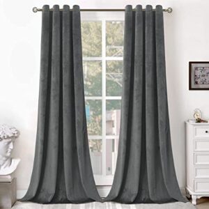 bgment grey velvet curtains for living room - velvet blackout curtains 84 inches long, grommet thermal insulated privacy soft luxury window curtains for bedroom/theater, 52 x 84 inch, set of 2 panels