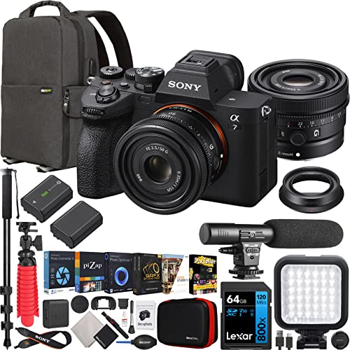 Sony a7 IV Full Frame Mirrorless Camera Body with FE 50mm F2.5 G Ultra Compact Lens ILCE-7M4/B + SEL50F25G Bundle with Deco Gear Photography Backpack + Monopod +Extra Battery, LED and Kit Accessories