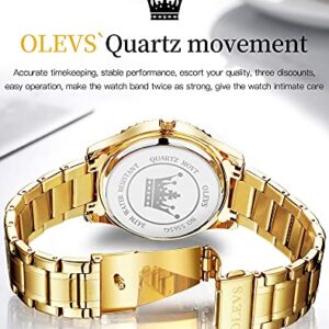 Fashion Gold Watches for Men Diamond Luxury Men's Wrist Watch With Day Date Waterproof Golden Stainless Steel Big Face Luminous Classic Dress Male Watches Casual Analog Quartz Watch for Young Man