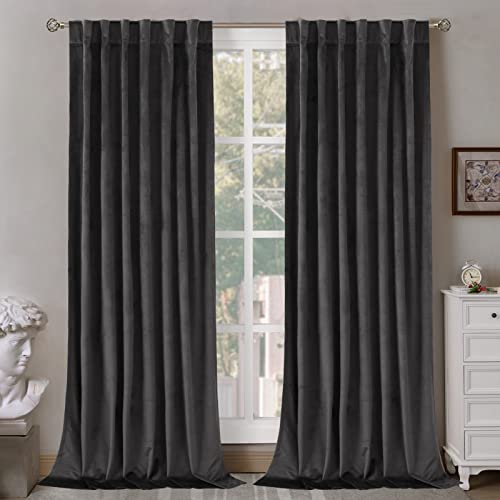 BGment Grey Velvet Blackout Curtains for Living Room, 84 inches Long Thermal Insulated Curtains Noise Reduce Back Tab and Rod Pocket Luxury Panels for Bedroom, 2 Panels, 52 x 84 Inch