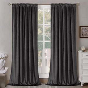 BGment Grey Velvet Blackout Curtains for Living Room, 84 inches Long Thermal Insulated Curtains Noise Reduce Back Tab and Rod Pocket Luxury Panels for Bedroom, 2 Panels, 52 x 84 Inch