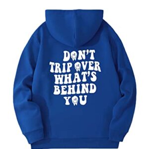 Floerns Men's Letter Graphic Print Long Sleeve Drawstring Hoodie Sweatshirt Tops A Blue S