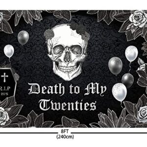 ABLIN 8x6ft Death to My Twenties Backdrop for Thirties Birthday Party Decorations RIP to My 20s Youth Gothic Skull Black Rose Balloons Photography Background Photo Props