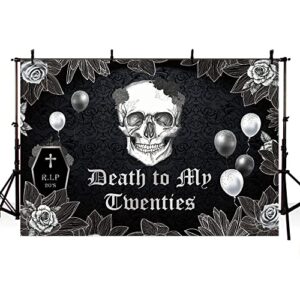 ABLIN 8x6ft Death to My Twenties Backdrop for Thirties Birthday Party Decorations RIP to My 20s Youth Gothic Skull Black Rose Balloons Photography Background Photo Props