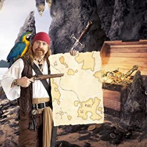 Renaiss Treasure Chest Backdrop for Photoshoot Adults Kids Portrait Adventure Gold Island Photography Background Sword Skull Jewellery Coins Sea Cave Pirate Party Decor 10x8ft Banner Photo Booth Props