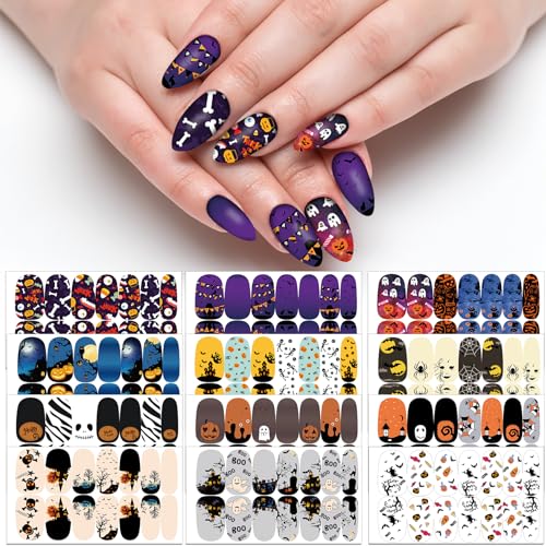 TailaiMei 12 Sheets Halloween Nail Wraps Stickers Nail Polish Strips Self-Adhesive Full Wraps with 2 pcs Nail Files for DIY Nail Art Decals (Specter Style)