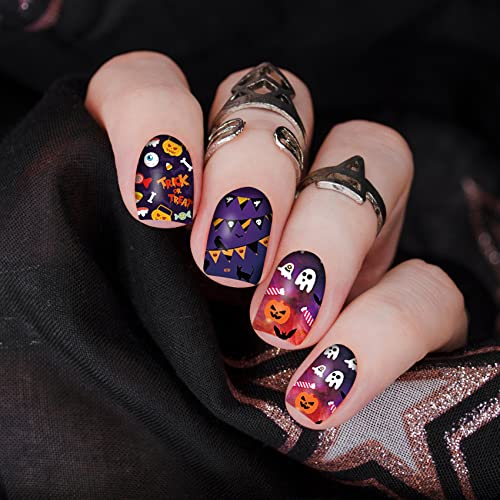 TailaiMei 12 Sheets Halloween Nail Wraps Stickers Nail Polish Strips Self-Adhesive Full Wraps with 2 pcs Nail Files for DIY Nail Art Decals (Specter Style)