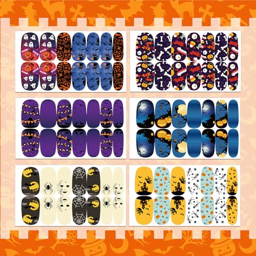 TailaiMei 12 Sheets Halloween Nail Wraps Stickers Nail Polish Strips Self-Adhesive Full Wraps with 2 pcs Nail Files for DIY Nail Art Decals (Specter Style)