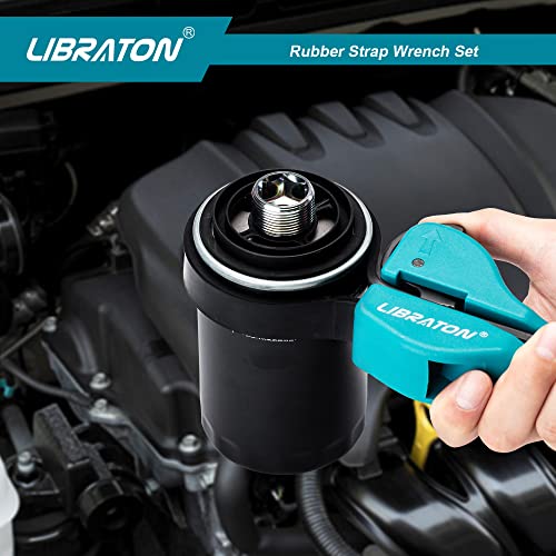 LIBRATON Strap Wrench Set,Universal Rubber Strap Wrench, 2-piece Oil Filter Strap Wrench Set, Multifunctional Adjustable Wrench Tools Oil Filter, Shower Heads, Jar Opener