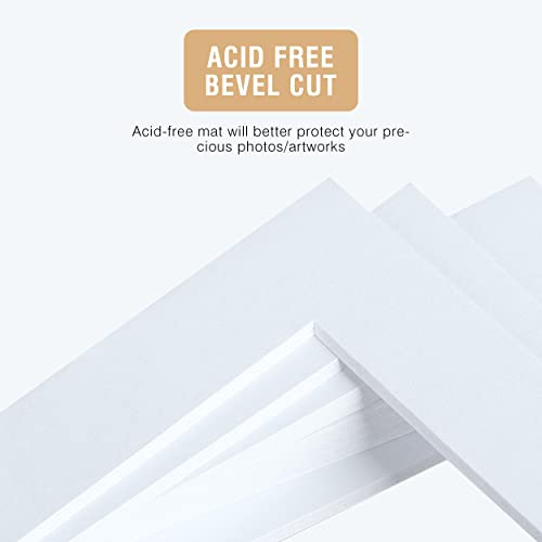 Falling in Art 50 Pack White Acid Free Pre Cut Mats - 11x14 Picture Frame Mats for 8x10 Photos with White Core Bevel Cut Matting for Prints, Artwork, and DIY Projects