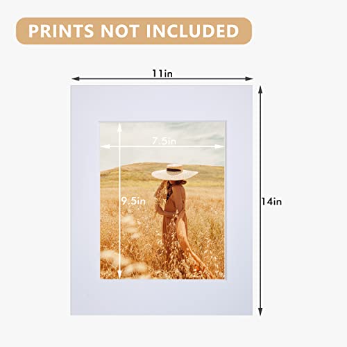 Falling in Art 50 Pack White Acid Free Pre Cut Mats - 11x14 Picture Frame Mats for 8x10 Photos with White Core Bevel Cut Matting for Prints, Artwork, and DIY Projects