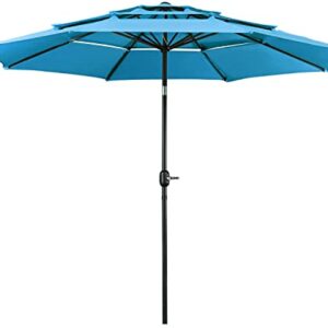 Yaheetech 3-Tier Patio Parasol - 10ft Vented Outdoor Table Umbrella w/Double-layer Cloth & Large Shade & Push-button Tilting for Yard/Garden/Park/Garden- Sky Blue