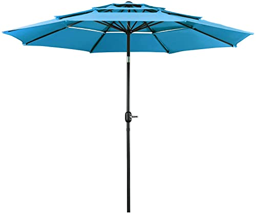 Yaheetech 3-Tier Patio Parasol - 10ft Vented Outdoor Table Umbrella w/Double-layer Cloth & Large Shade & Push-button Tilting for Yard/Garden/Park/Garden- Sky Blue