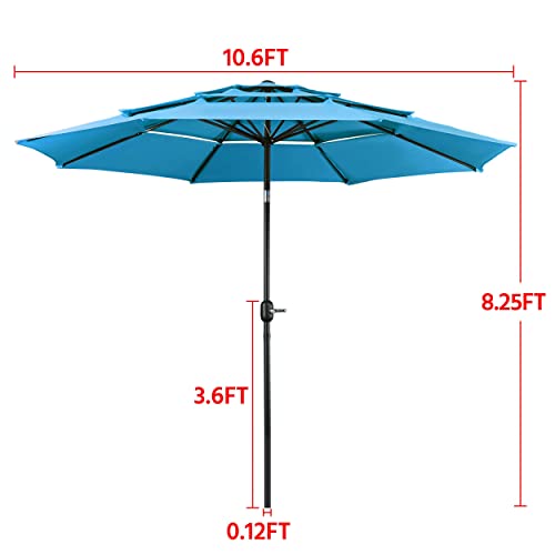 Yaheetech 3-Tier Patio Parasol - 10ft Vented Outdoor Table Umbrella w/Double-layer Cloth & Large Shade & Push-button Tilting for Yard/Garden/Park/Garden- Sky Blue