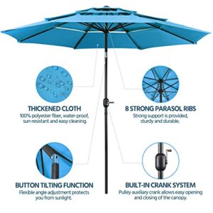 Yaheetech 3-Tier Patio Parasol - 10ft Vented Outdoor Table Umbrella w/Double-layer Cloth & Large Shade & Push-button Tilting for Yard/Garden/Park/Garden- Sky Blue