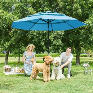 Yaheetech 3-Tier Patio Parasol - 10ft Vented Outdoor Table Umbrella w/Double-layer Cloth & Large Shade & Push-button Tilting for Yard/Garden/Park/Garden- Sky Blue