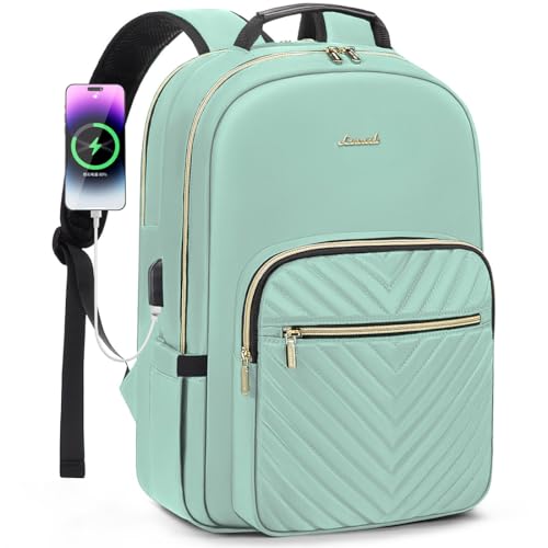 LOVEVOOK Laptop Backpack for Women 17.3 inch,Cute Womens Travel Backpack Purse,Professional Laptop Computer Bag,Waterproof Work Business College Teacher Bags Carry on Backpack with USB Port,Mint Green