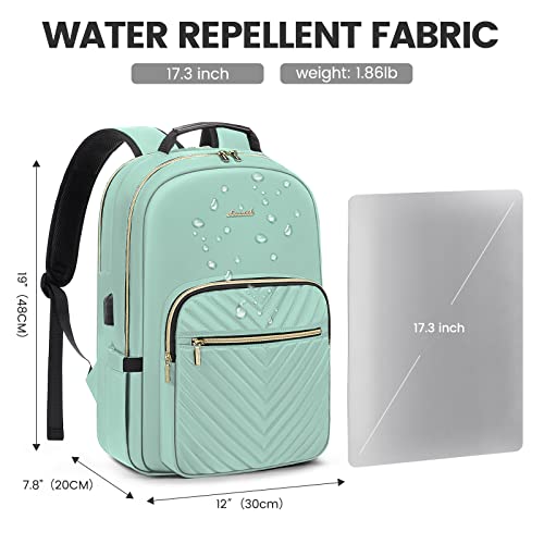 LOVEVOOK Laptop Backpack for Women 17.3 inch,Cute Womens Travel Backpack Purse,Professional Laptop Computer Bag,Waterproof Work Business College Teacher Bags Carry on Backpack with USB Port,Mint Green