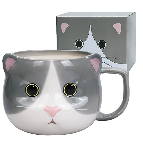 ToCooTo Cat Mug 14 oz Cute Ceramic Coffee Mug 3D Porcelain Tea Mug for Women Kawaii Cup Cat Gifts for Cat Lovers Christmas Gifts Housewarming Holiday Birthday Gifts for Women Mom Kids Men and Friend