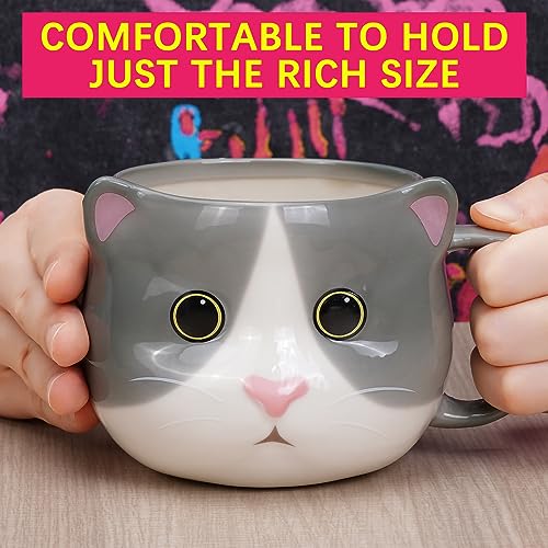 ToCooTo Cat Mug 14 oz Cute Ceramic Coffee Mug 3D Porcelain Tea Mug for Women Kawaii Cup Cat Gifts for Cat Lovers Christmas Gifts Housewarming Holiday Birthday Gifts for Women Mom Kids Men and Friend