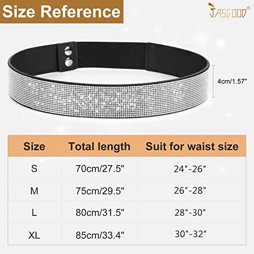 JASGOOD Rhinestone Elastic Belt for Women,Stretchy Shiny Crystal Belt Bling Wide Waist Belt for Women Dress