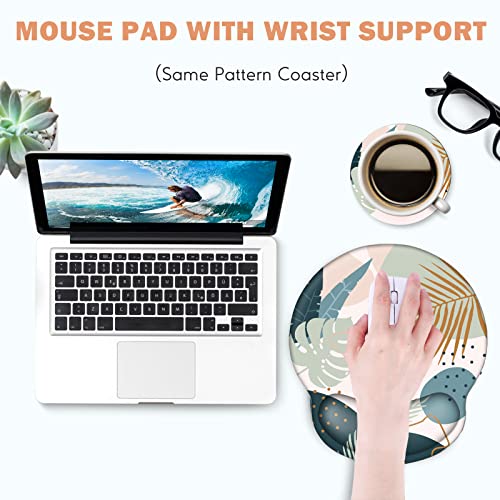 DINKY Ergonomic Mouse Pads, Cute Mouse Pad with Wrist Rest Support Gel, Non-Slip PU Base Mouse Mat with Memory Foam for Home, Office and Gaming, Easy Typing & Pain Relief (Abstract Style Plants)