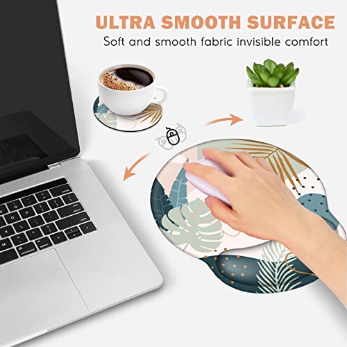 DINKY Ergonomic Mouse Pads, Cute Mouse Pad with Wrist Rest Support Gel, Non-Slip PU Base Mouse Mat with Memory Foam for Home, Office and Gaming, Easy Typing & Pain Relief (Abstract Style Plants)