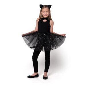 Spooktacular Creations Child Black Cat Costume Set with Tutu, Headband Collar and Tail, Cat Cosplay Accessory Kit for Girls, Halloween Dress Up Party, School Role Playing