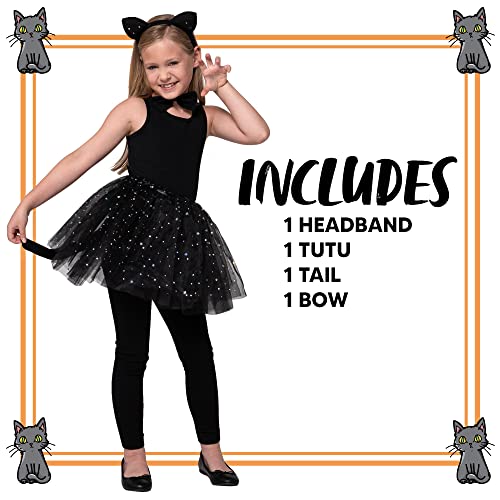 Spooktacular Creations Child Black Cat Costume Set with Tutu, Headband Collar and Tail, Cat Cosplay Accessory Kit for Girls, Halloween Dress Up Party, School Role Playing