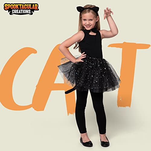 Spooktacular Creations Child Black Cat Costume Set with Tutu, Headband Collar and Tail, Cat Cosplay Accessory Kit for Girls, Halloween Dress Up Party, School Role Playing