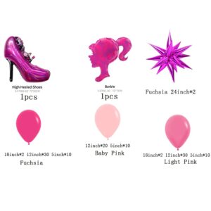 Pink Girl Balloons for Birthday Party Decoration Girl Theme Pink Dreamnhouse Pink Fuchsia Latex Balloons High-heeled Balloon Exploding Star Balloon Balloons (Balloons Suit)