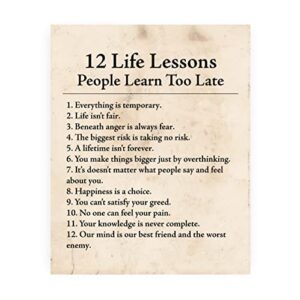 12 life lessons - inspirational wall art print, elegant motivational wall decor is an ideal inspirational wall print for living room, home decor, office decor, or room decor, unframed - 8x10