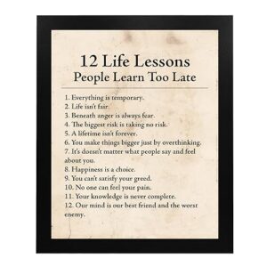 12 Life Lessons - Inspirational Wall Art Print, Elegant Motivational Wall Decor Is An Ideal Inspirational Wall Print For Living Room, Home Decor, Office Decor, Or Room Decor, Unframed - 8x10