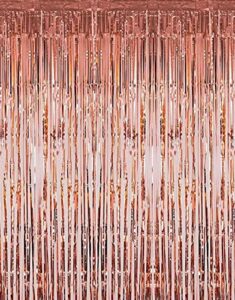 2-pack 3.2ft x 8.2ft rose gold metallic tinsel foil fringe curtains for birthday wedding bridal shower baby shower bachelorette celebration party decorations