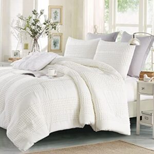 Cupocupa King Size Comforter Set;White Comforter Boho Tufted Lightweight Bedding Sets 3PCS Pom Pom Comforter Soft Jacquard Comforter with 2 Pillow Cases for All Season