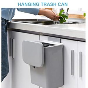 Hanging Small Trash Can with Lid for Counter Top or Under Sink, 2.4 Gallon Kitchen Compost Bin Garbage Can for Cupboard/Bathroom/Bedroom/Office/Camping, Waste Basket (Grey)