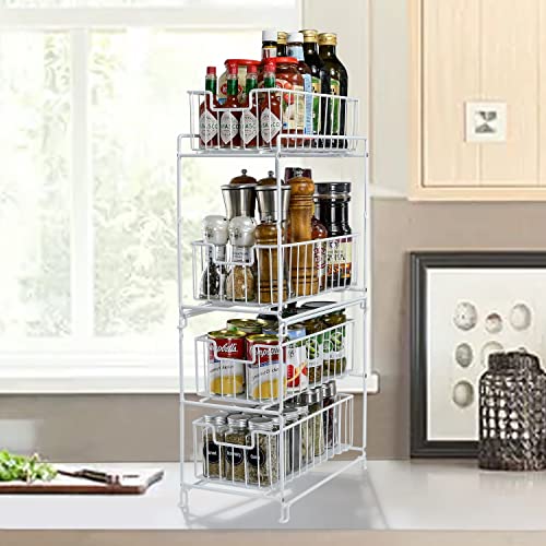 SUFAUY 2 Pack Stackable 2-Tier Under Sink Cabinet Organizer with Sliding Drawer for Pantry Organization or Kitchen Storage, White