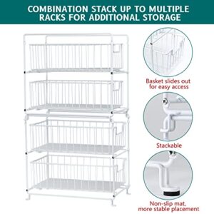 SUFAUY 2 Pack Stackable 2-Tier Under Sink Cabinet Organizer with Sliding Drawer for Pantry Organization or Kitchen Storage, White