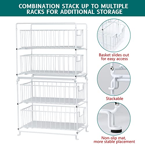 SUFAUY 2 Pack Stackable 2-Tier Under Sink Cabinet Organizer with Sliding Drawer for Pantry Organization or Kitchen Storage, White