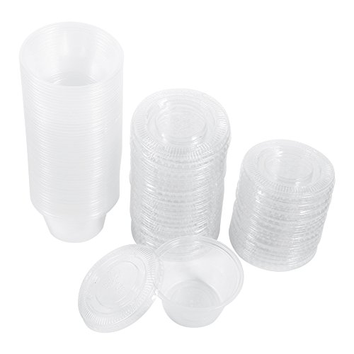 Pilipane 50 Sets Clear Disposable Plastic Portion Cups with Leakproof Lids,Leakproof Jello Shot Cup Mini Containers for Salad Dressing Sauce Condiment Snack Souffle and Salsa, Disposable(2oz)