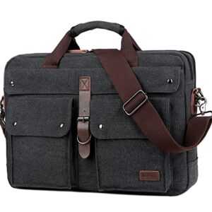 Stylish 17 inch Canvas Laptop Bag Messenger Bag Briefcase Vintage Crossbody Shoulder Bag Military Satchel for Men BC-07 (Light Black)