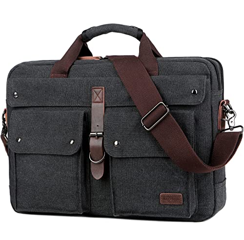 Stylish 17 inch Canvas Laptop Bag Messenger Bag Briefcase Vintage Crossbody Shoulder Bag Military Satchel for Men BC-07 (Light Black)