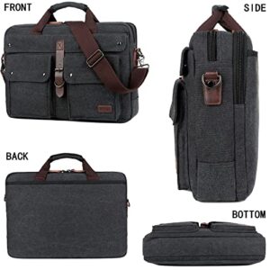 Stylish 17 inch Canvas Laptop Bag Messenger Bag Briefcase Vintage Crossbody Shoulder Bag Military Satchel for Men BC-07 (Light Black)