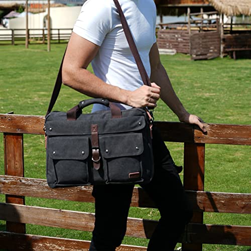 Stylish 17 inch Canvas Laptop Bag Messenger Bag Briefcase Vintage Crossbody Shoulder Bag Military Satchel for Men BC-07 (Light Black)