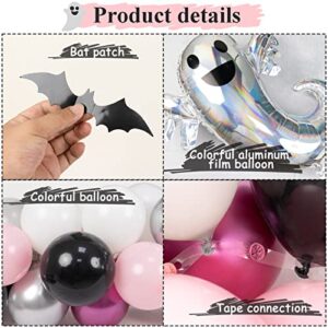 172Pcs Halloween Balloon Garland Arch Kit, Black Pink Sliver Halloween Balloons with 3D Bat Sticker Ghost Foil Balloon Pink Halloween Decor for Girls Kids Halloween Birthday Baby Shower Party Supplies