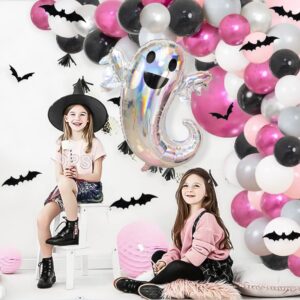 172Pcs Halloween Balloon Garland Arch Kit, Black Pink Sliver Halloween Balloons with 3D Bat Sticker Ghost Foil Balloon Pink Halloween Decor for Girls Kids Halloween Birthday Baby Shower Party Supplies