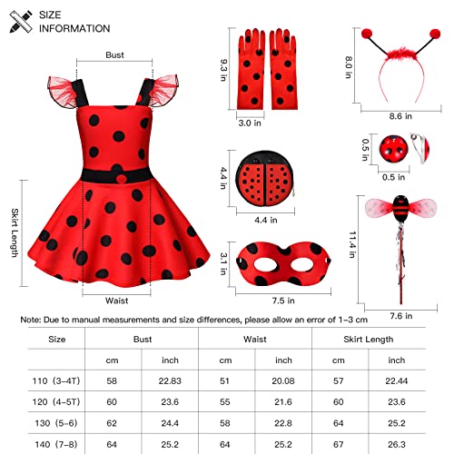 Ladybug Dress Costume for Girls with Polka Dots Tutu Dress Halloween Birthday Dress Up Pretend Play for Kids 3-8 (5-6)